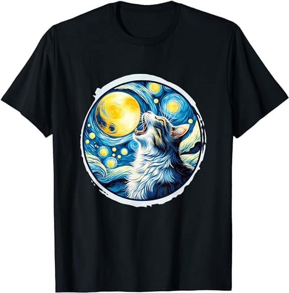 Cat Howling At the Moon On Starry Night Sky Planets T-Shirt - Walmart.com