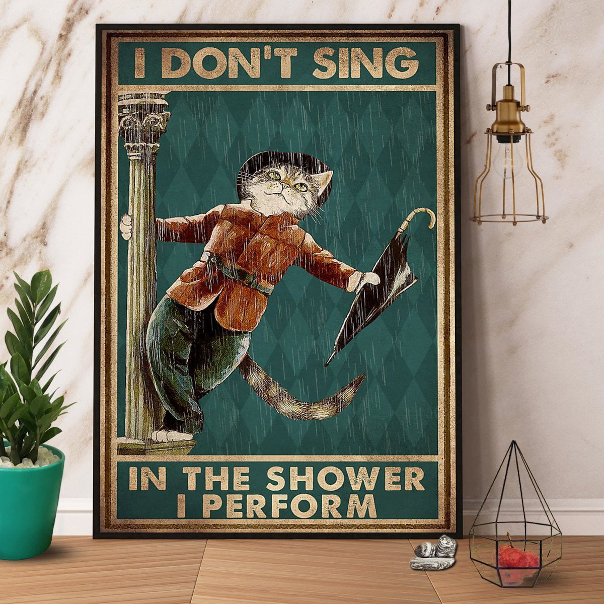 Cat I Don'T Sing In The Shower I Perform Retro Green Paper Poster No ...