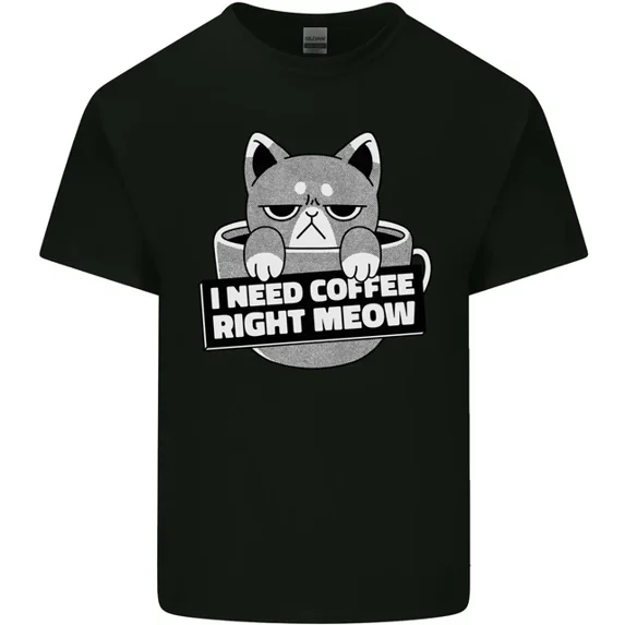 Cat I Need Coffee Right Meow Funny T-Shirt - Walmart.com