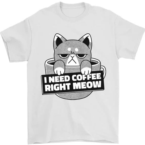 Cat I Need Coffee Right Meow Funny T-Shirt - Walmart.com