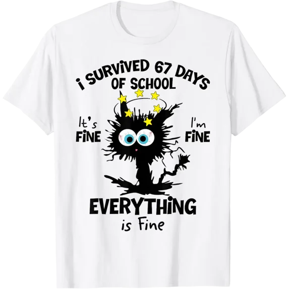 Cat I Survived 67 Days of School Teachers Students Six Seven T-Shirt ...