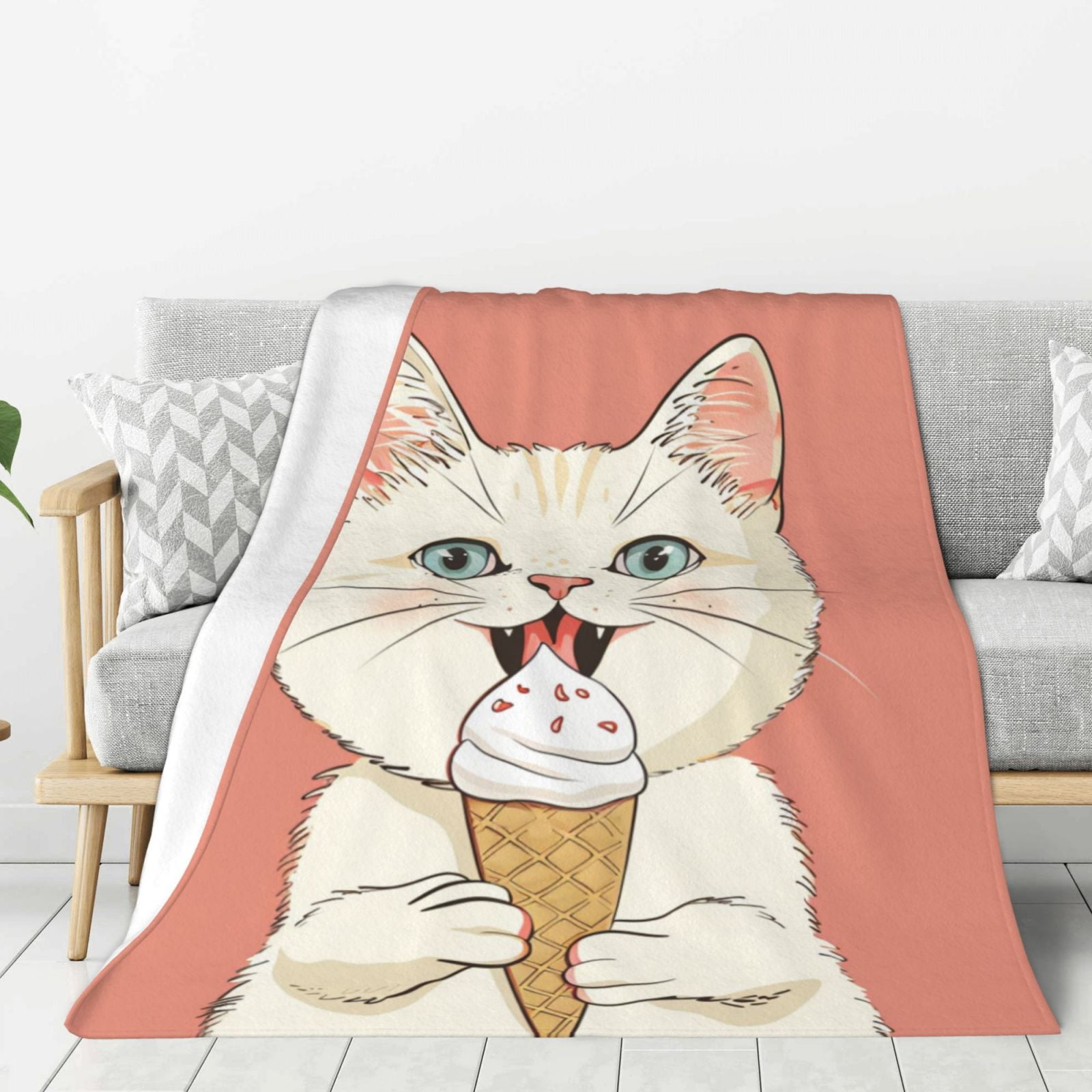 Cat Ice-Cream Throw Blanket for Stylish Warm Winter Cabin Ultra-Soft ...