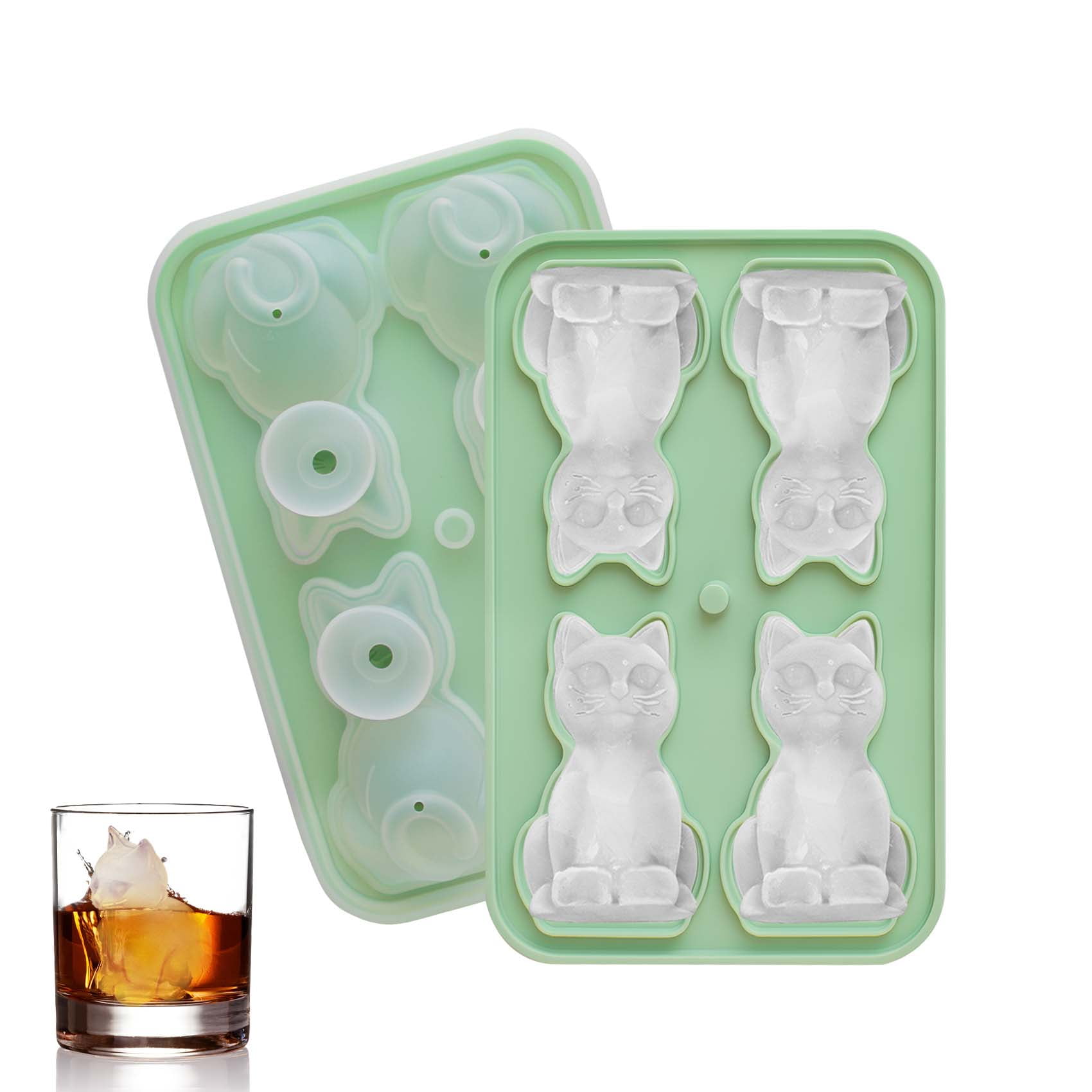 Cat Ice Cube Tray Silicone with Lid | Slow-Melting Large Ice Cubes Mold ...