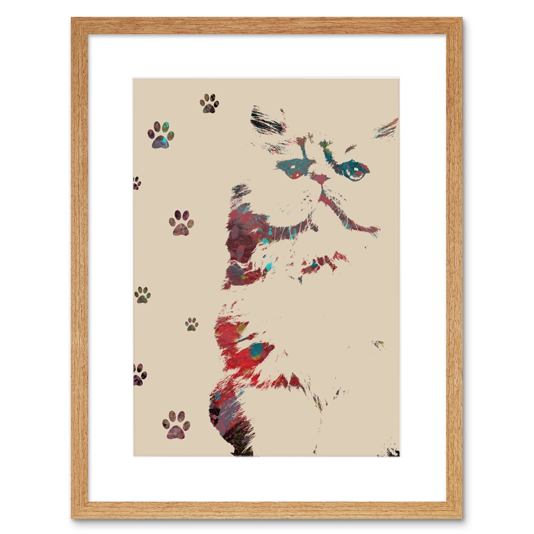 Cat Illustration Paw Prints Art Print Framed Poster Wall Decor 9x7 inch ...