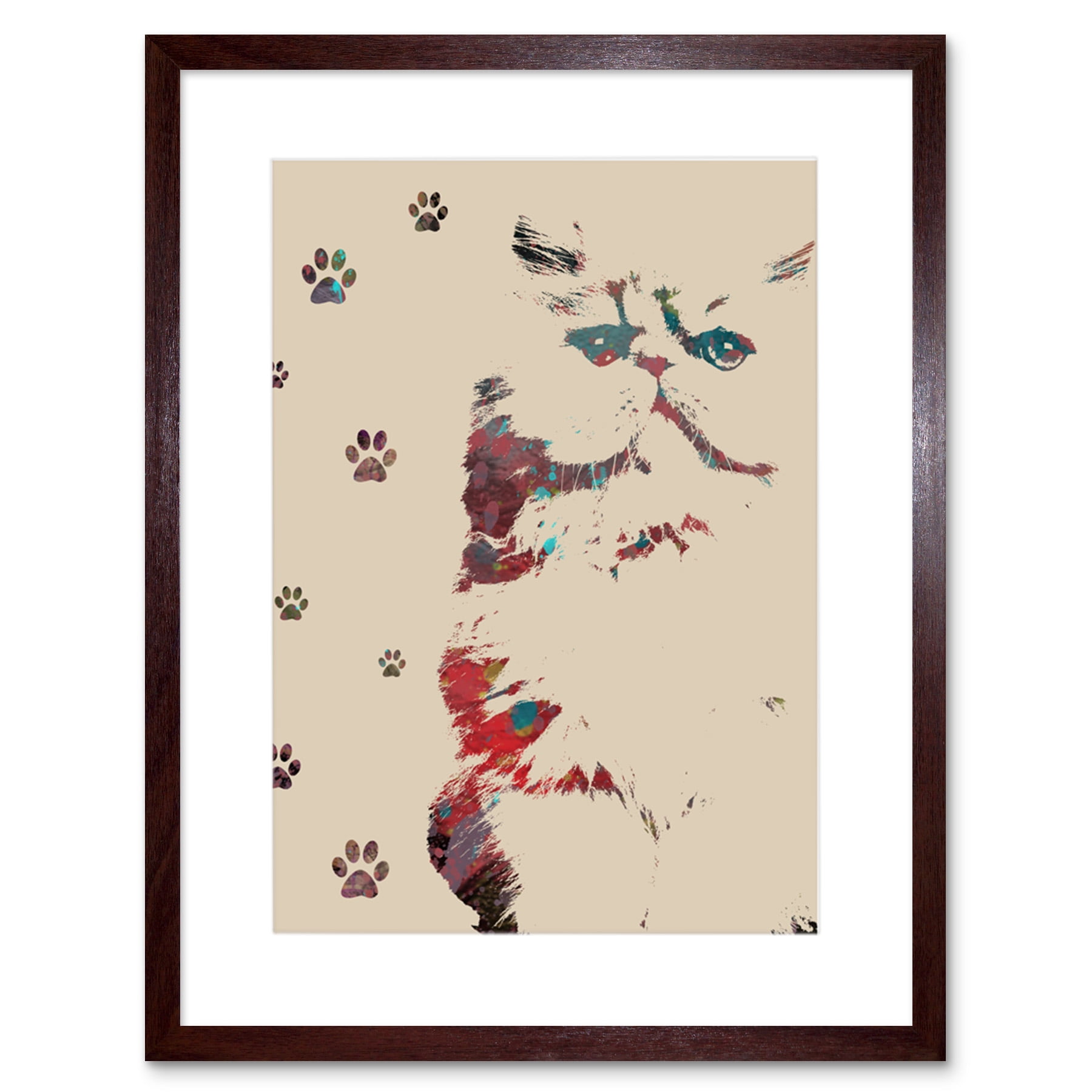 Cat Illustration Paw Prints Art Print Framed Poster Wall Decor 9x7 inch ...