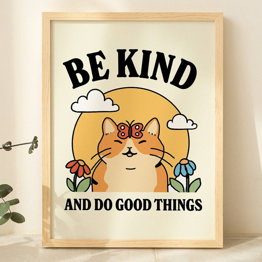 Cat Illustration Wall Print, Kindness Quote, Cute Kids Classroom ...