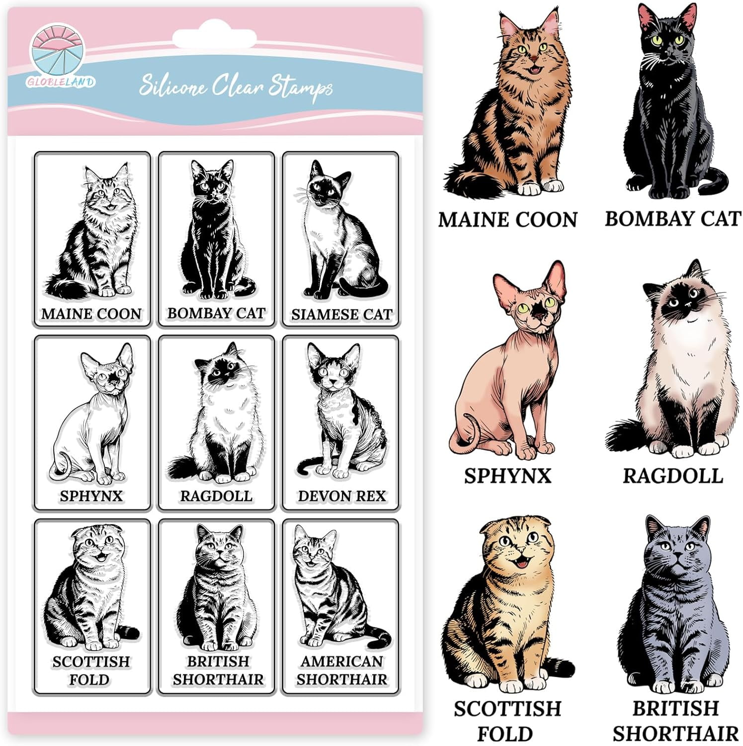 Cat Illustrations Clear Stamps for Card Making Kitten Ragdoll Silicone ...