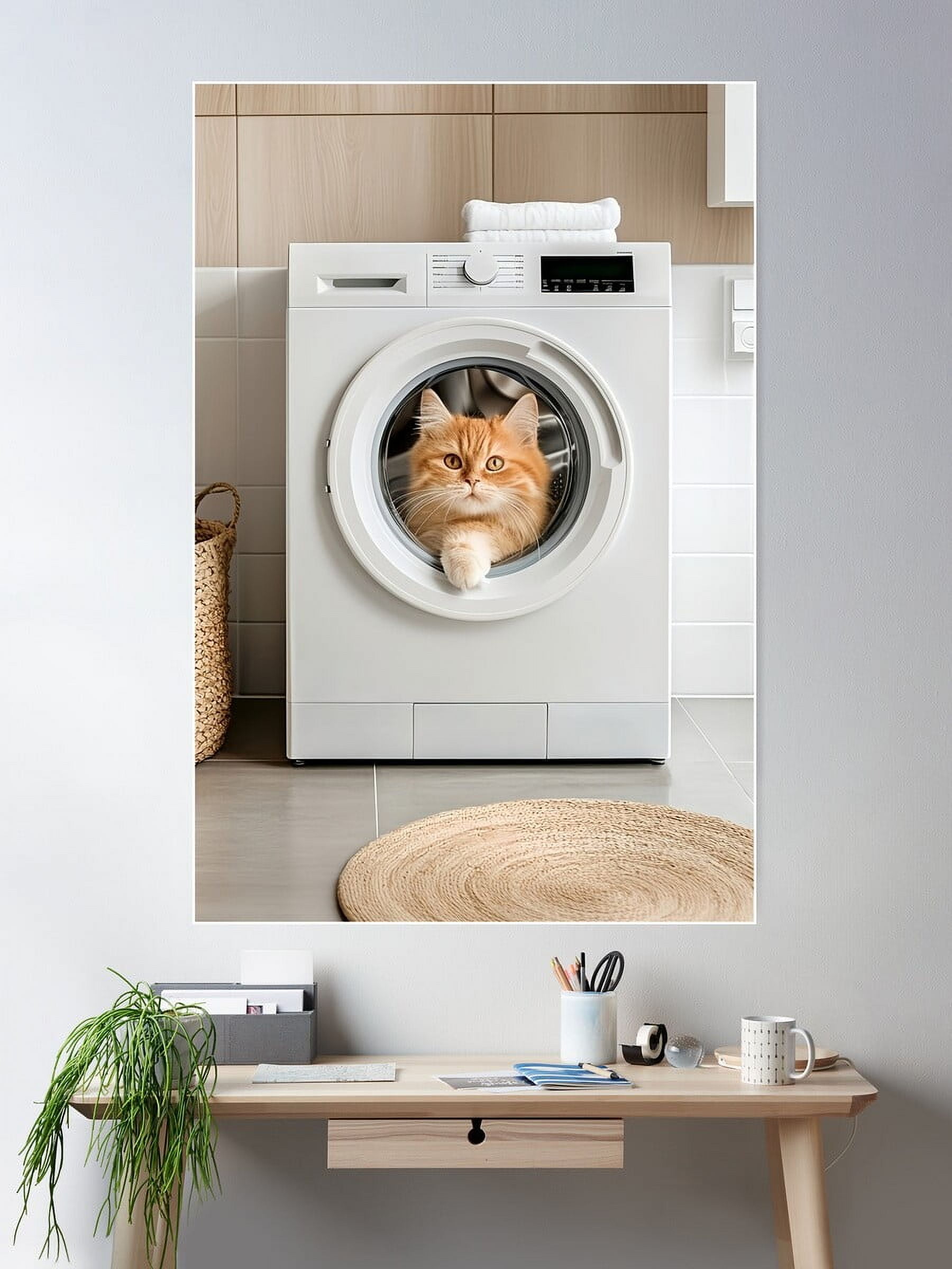 Cat In A Washing Machine, Funny Bathroom Art Poster Wall Art, Modern ...