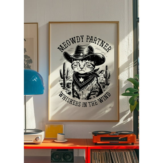 Cat In Cowboy Hat, Meowdy Partner, Cowboy Cat Poster, Western Posters ...