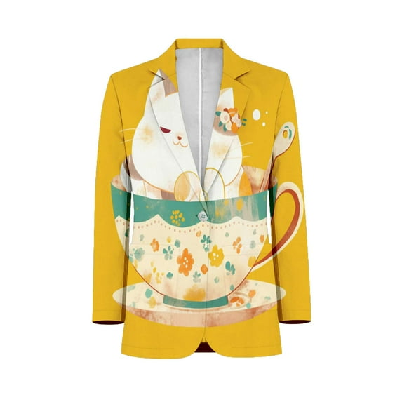 Cat In Floral Teacup Customized Men's Suits full man Shawl Collar ...