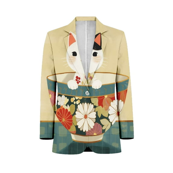 Cat In Floral Teacup Customized Men's Suits full man Shawl Collar ...