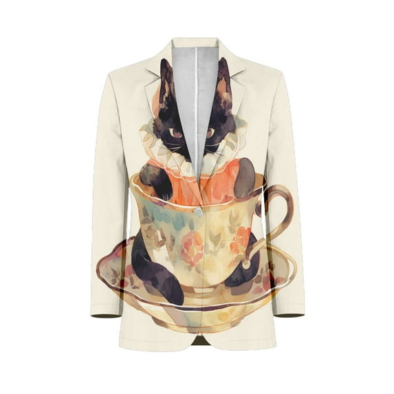 Cat In Floral Teacup Customized Men's Suits full man Shawl Collar ...