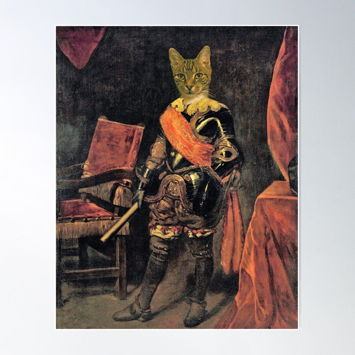 Cat In Historical 17Th Century Armor. Poster Wall Art Modern Wall Decor ...