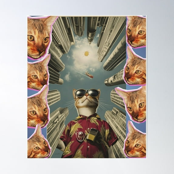 Cat In The City Poster Wall Art, Modern Wall Decor For Living Room ...