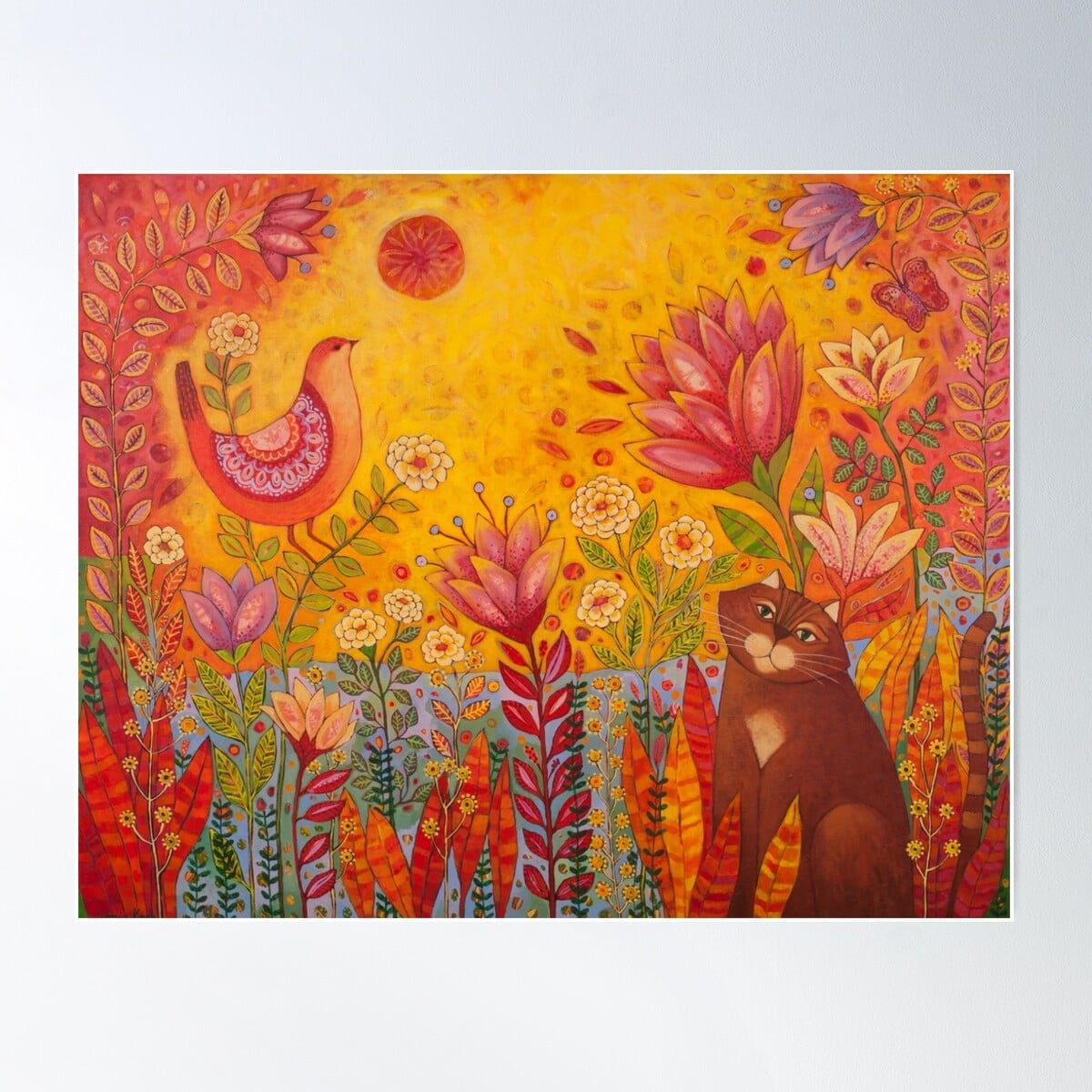 Cat In The Garden Poster Wall Art Modern Wall Decor For Living Room ...