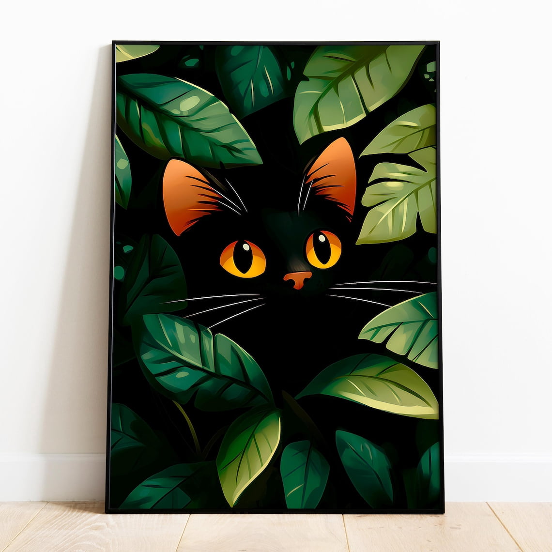 Cat In The Jungle Nature Print, Leaves Poster, Purr Art, Green Wall Art ...