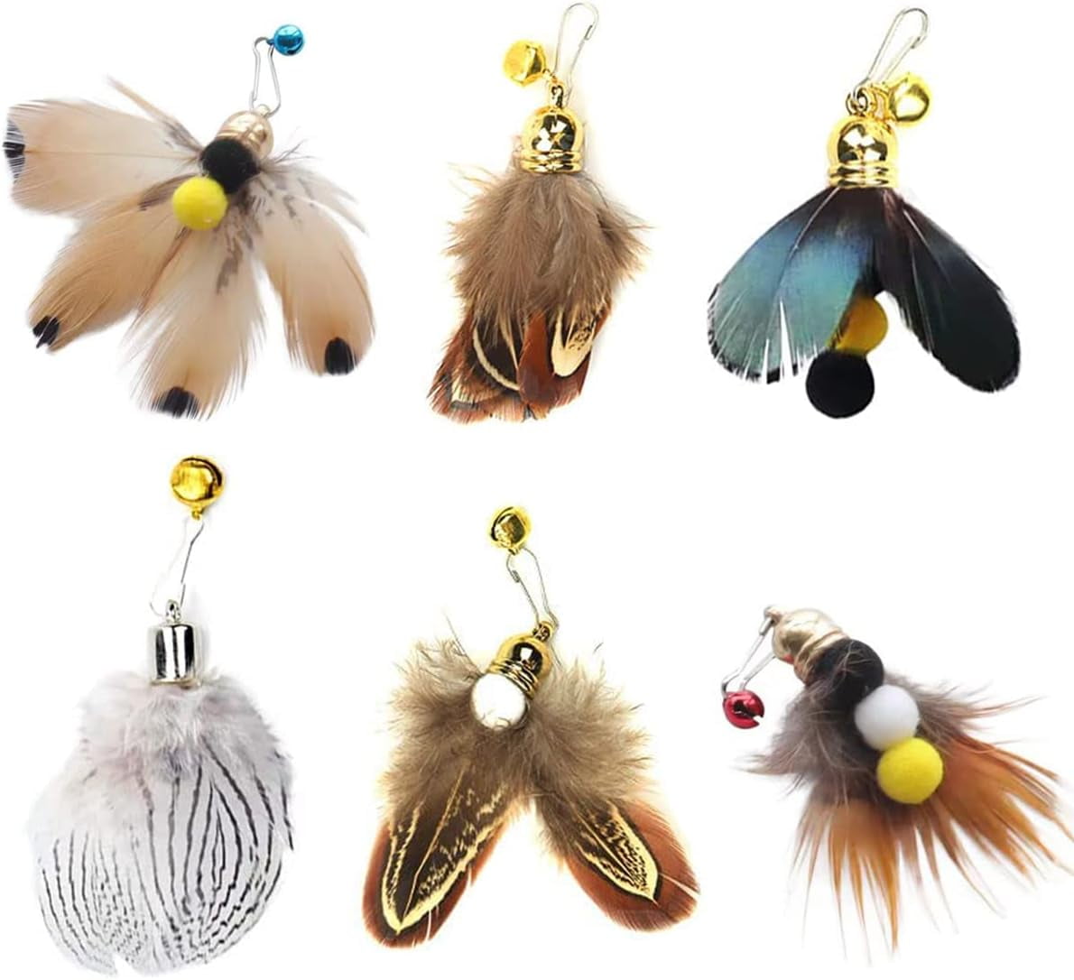Cat Insect Feather Toys Replacement Cat Toy Wand Refills, 6 Pieces ...