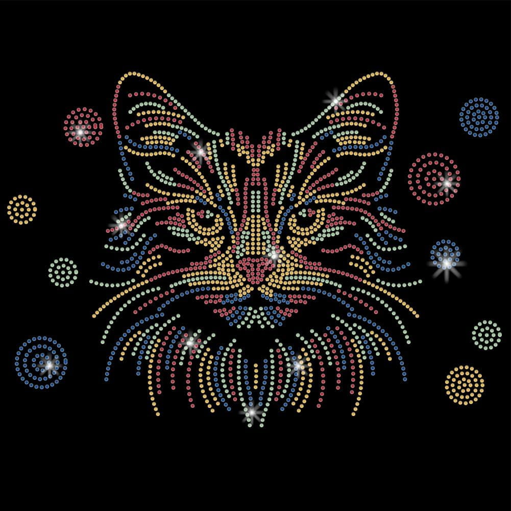 Cat Iron on Rhinestones Transfer Gradient Cat Bling Glass Rhinestone ...