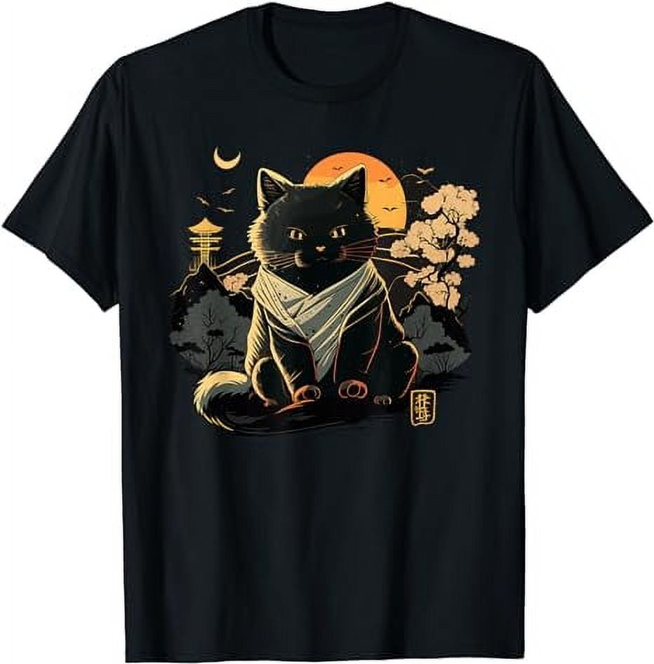 Cat Japan Style Funny Cat Gift Retro Vintage Anime Cat T-Shirt ...