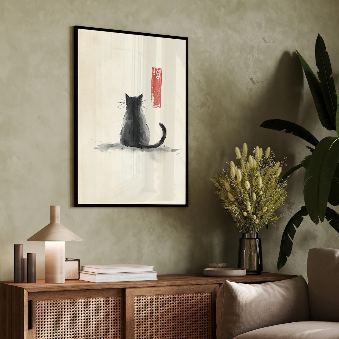 Cat Japanese Vintage Wall Decor Version B, Stretched Canvas - Walmart.com