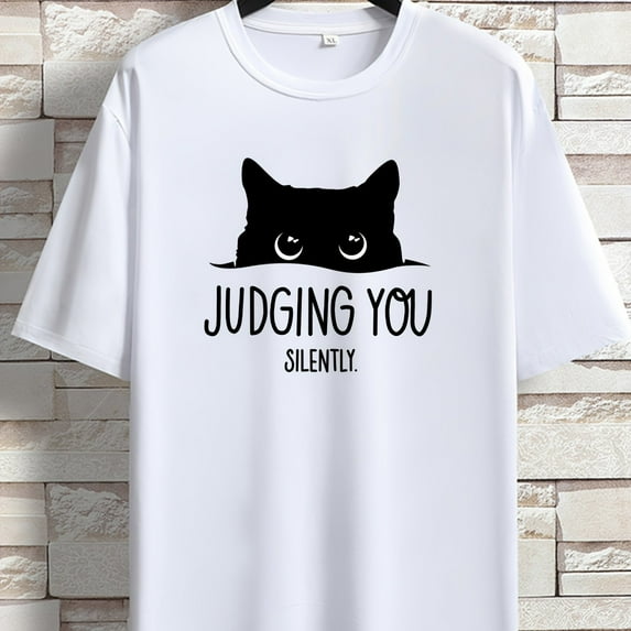 Cat Judging You Silently Sarcastic Minimal Typography Graphic Tee for ...