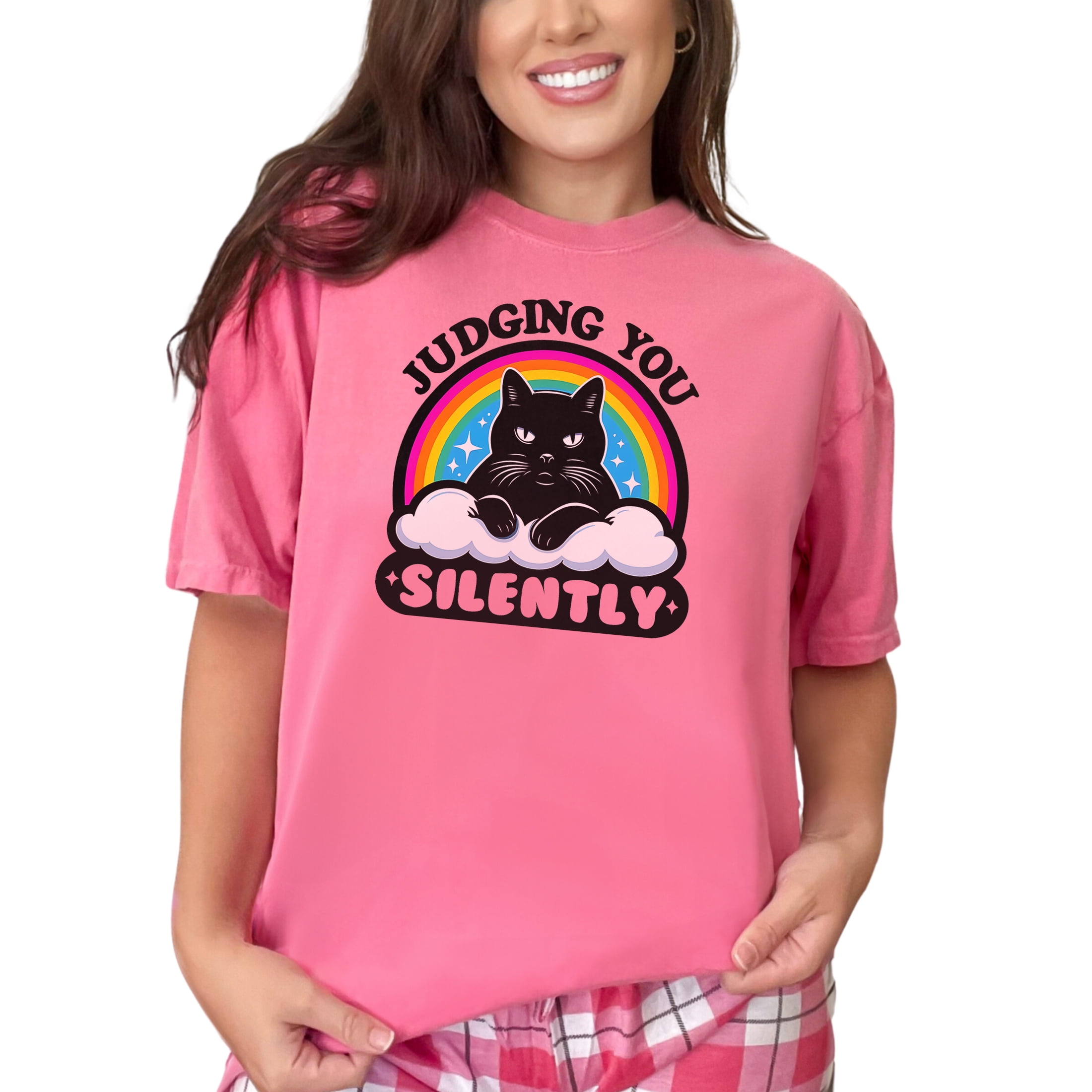 Cat Judging You Silently T-Shirt, Funny Cat Lovers Tee, Rainbow Cat ...