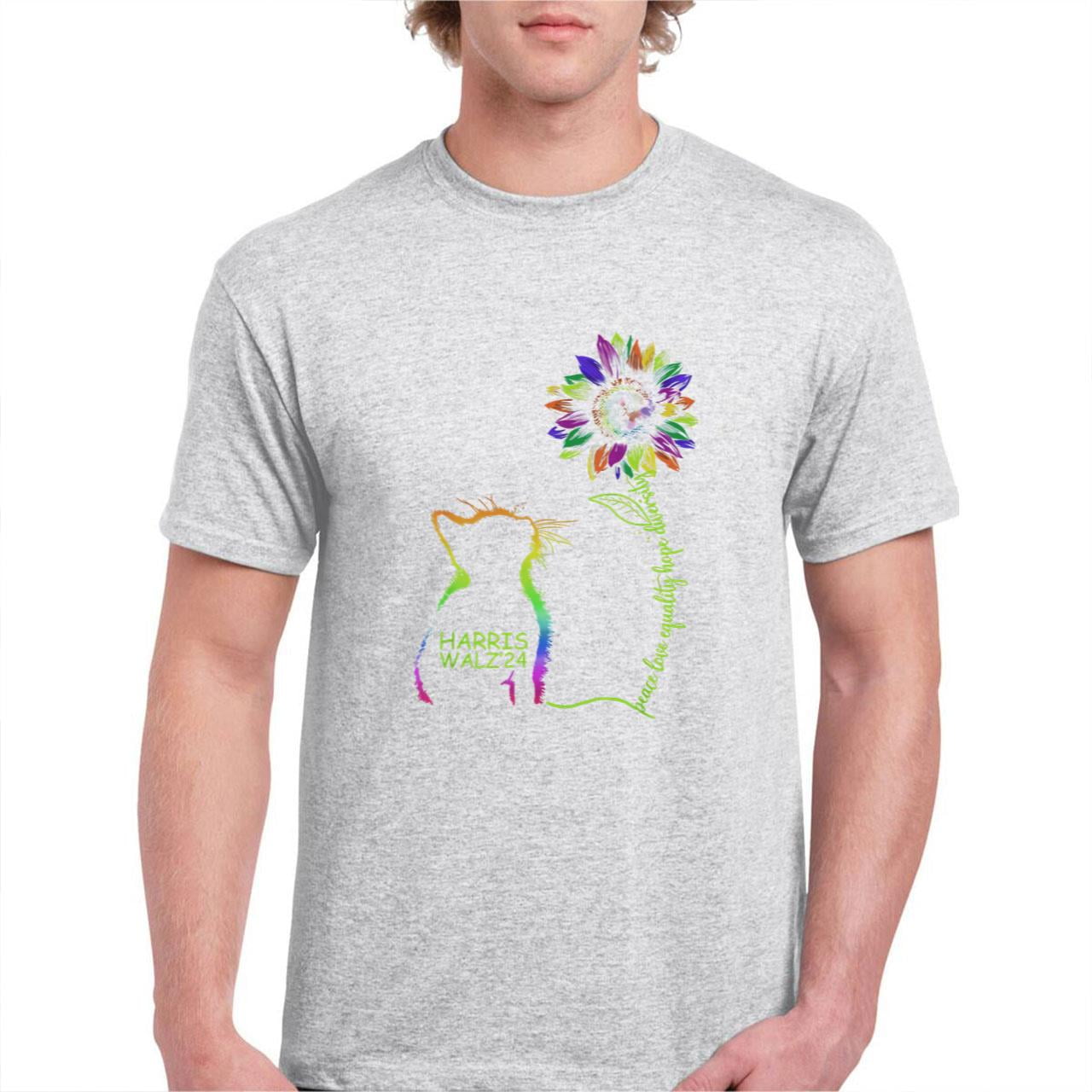 Cat Kamala Harris Tim Walz 2024 Peace LGBT Harris Waltz T-Shirt ...