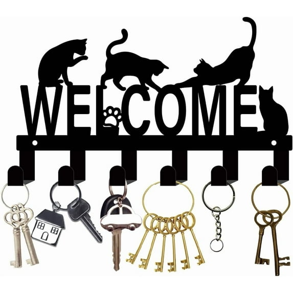 Cat Key Holder Wall Mount Welcome Key Hangers Hooks Metal Keys Holder ...