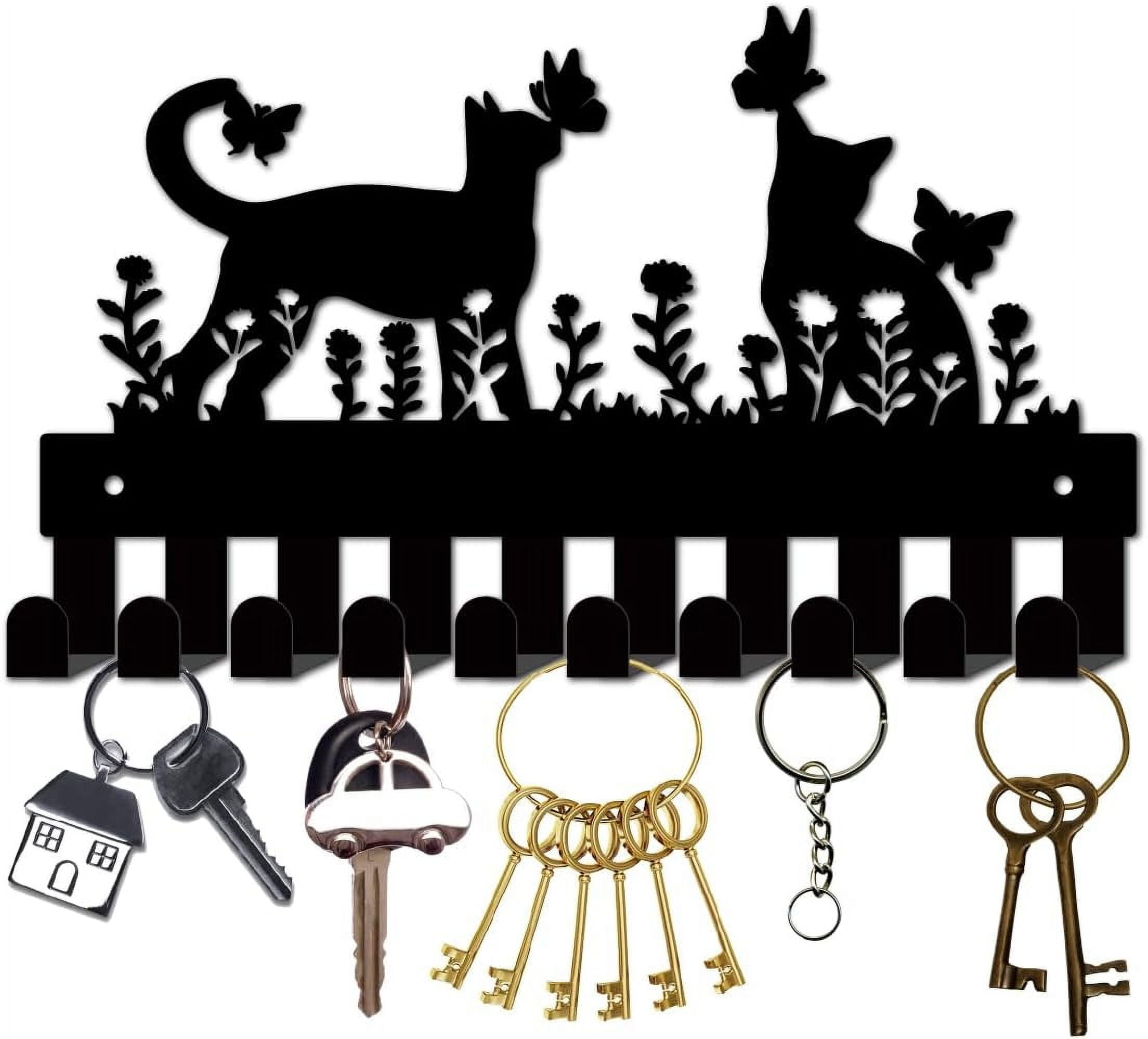 Cat Key Hooks Holder for Wall Black Key Holder Wall Mount Butterfly ...