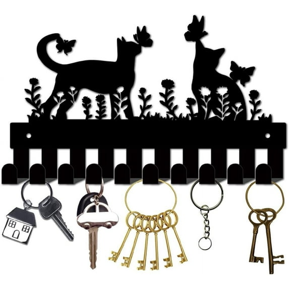 Cat Key Hooks Holder for Wall Black Key Holder Wall Mount Butterfly ...