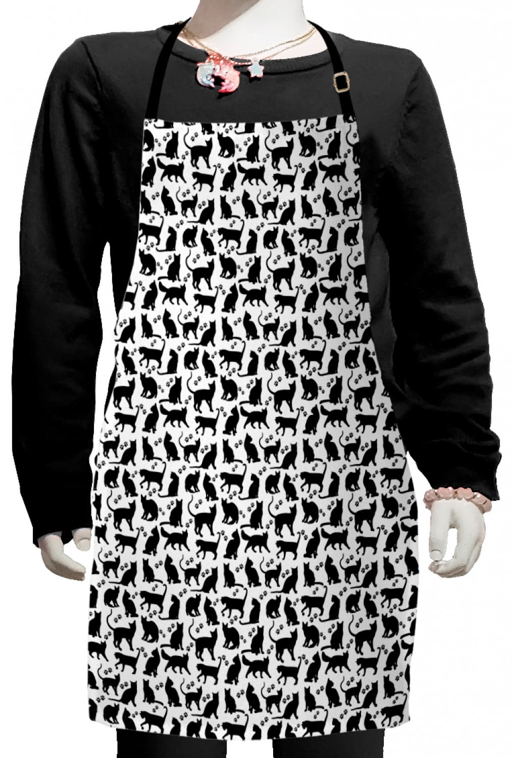 Cat Kids Apron, Black Silhouettes in Different Positions Friendly Furry ...
