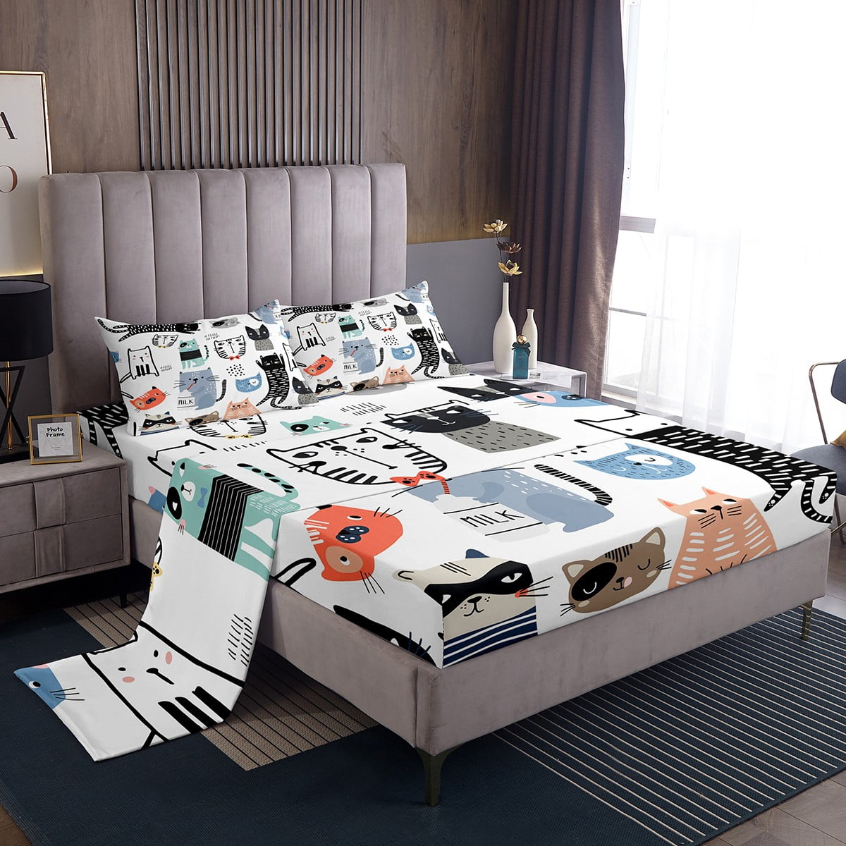 Cat Sheet Set Full Size, Cartoon Cat Sheets For Grils Teens Bedroom ...