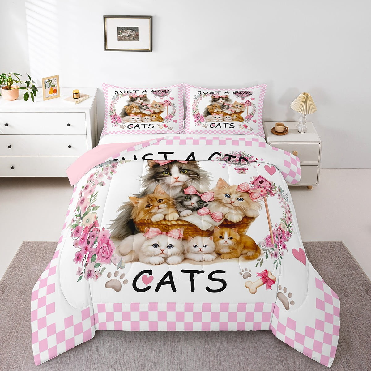Cat King Comforter Set Cute Cartoon Cat Print Bedding Sets for Cat ...