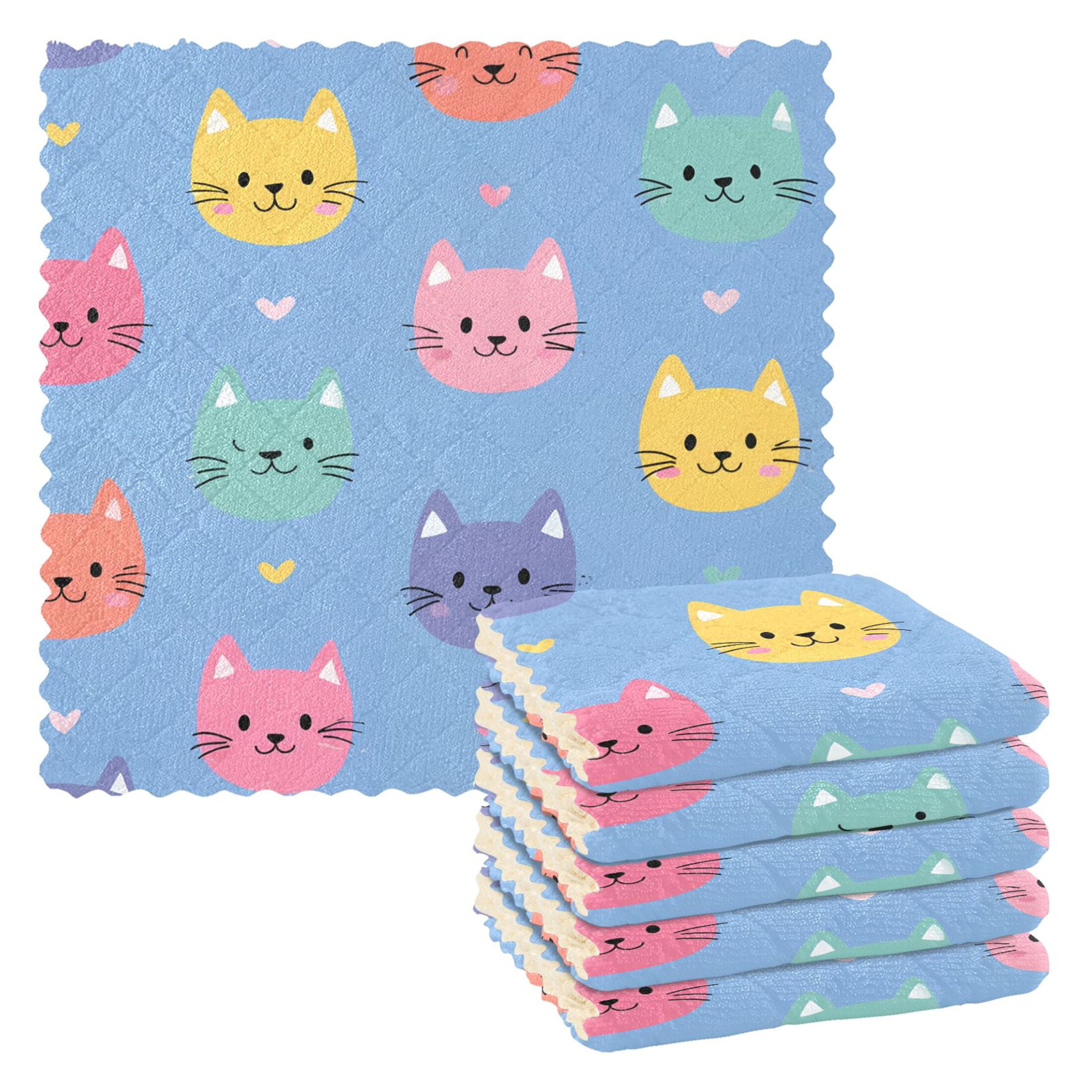 Cat Kitchen Cloth Dish Towels for Drying Washing Absorbent Dish Rags ...