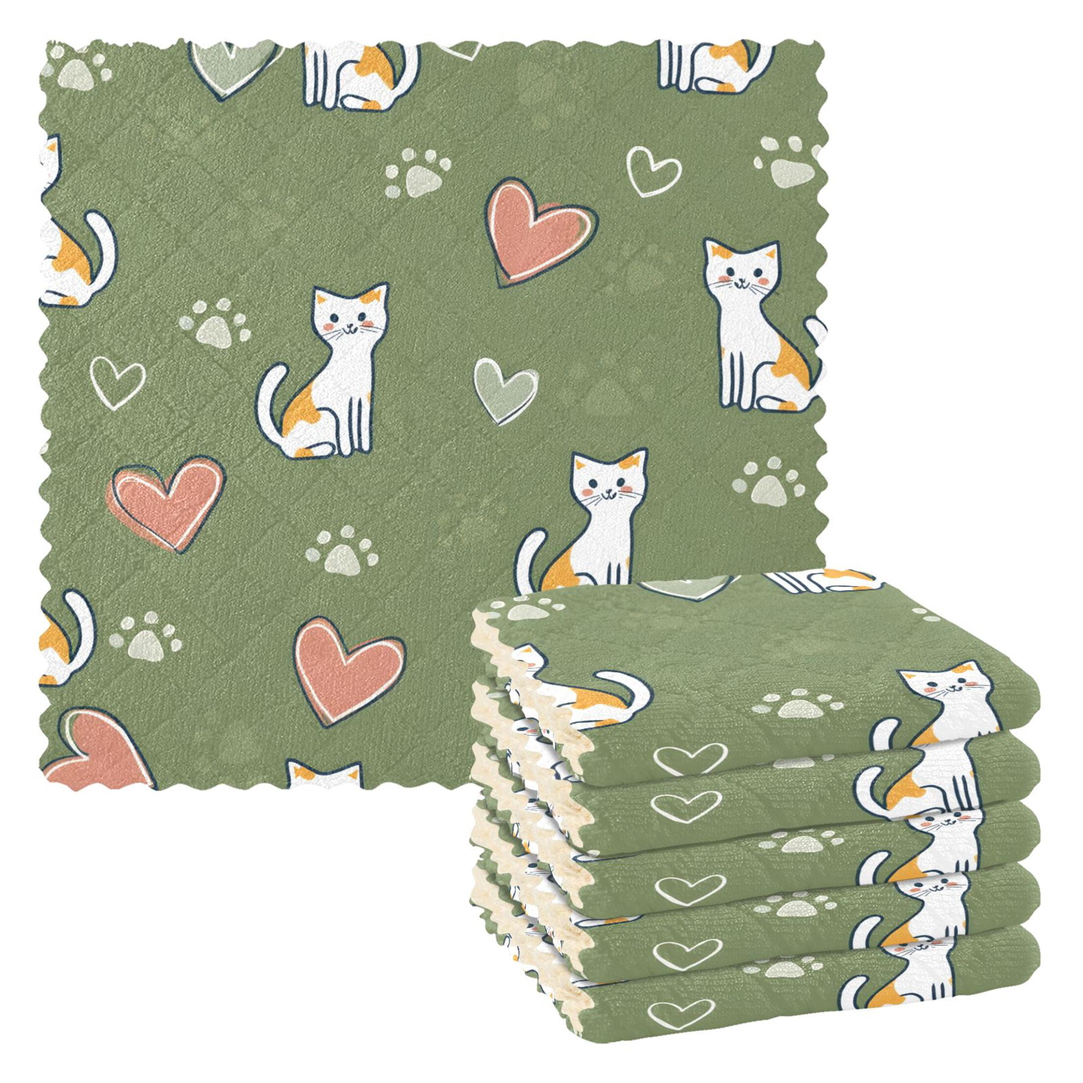 Cat Kitchen Cloth Dish Towels for Drying Washing Absorbent Dish Rags ...