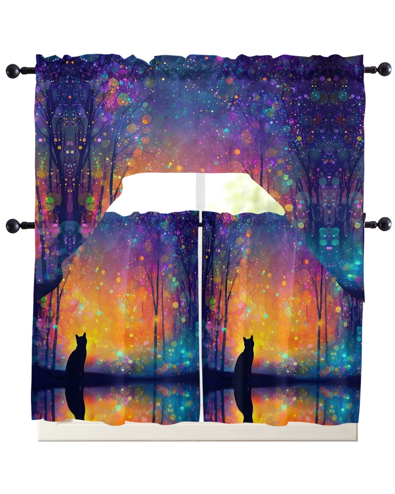 Cat Kitchen Curtains Set for Windows 3 Piece Cafe Curtains 36 Inch ...