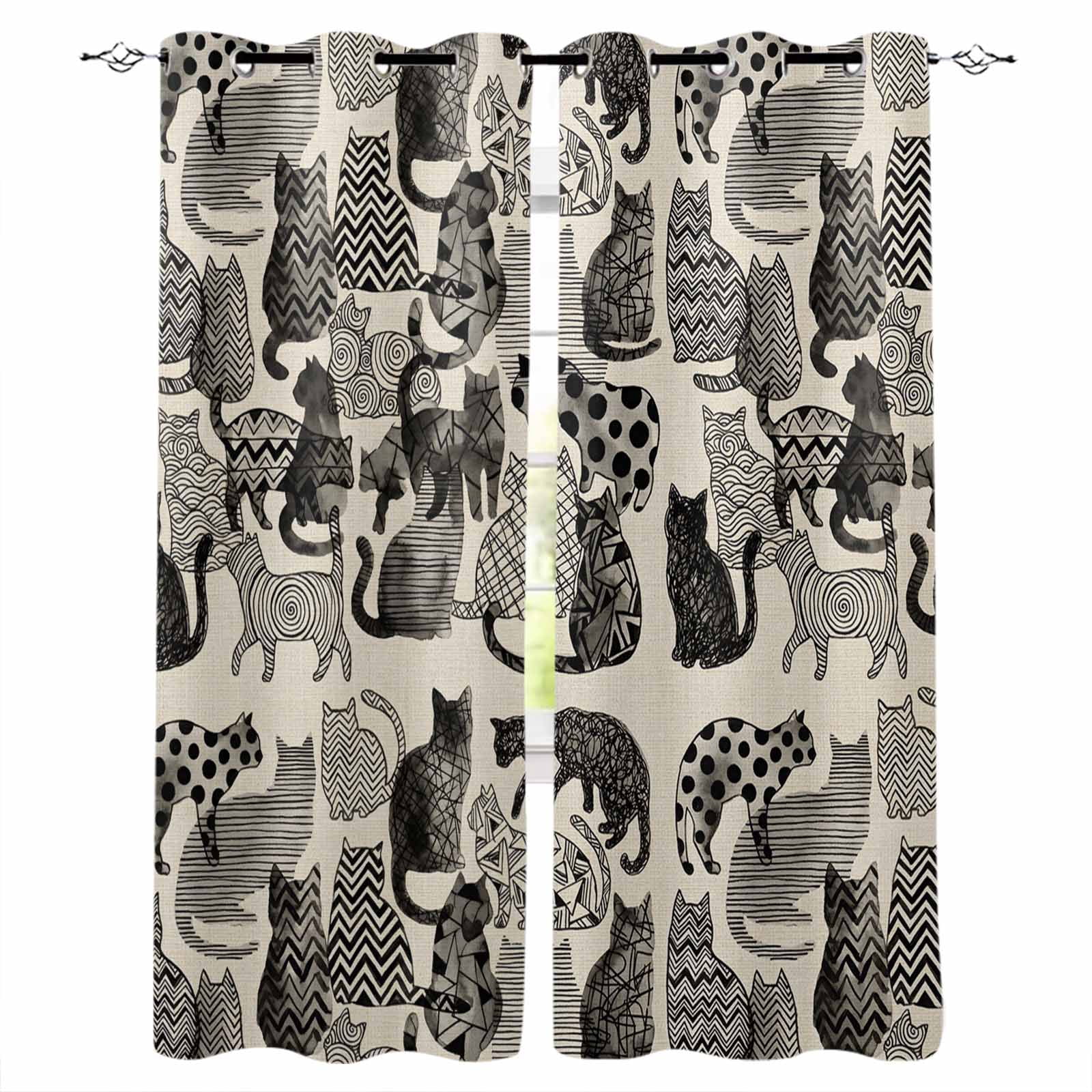 Cat Kitchen Curtains Vintage Geometric Abstract Polka Dot Cafe Short ...