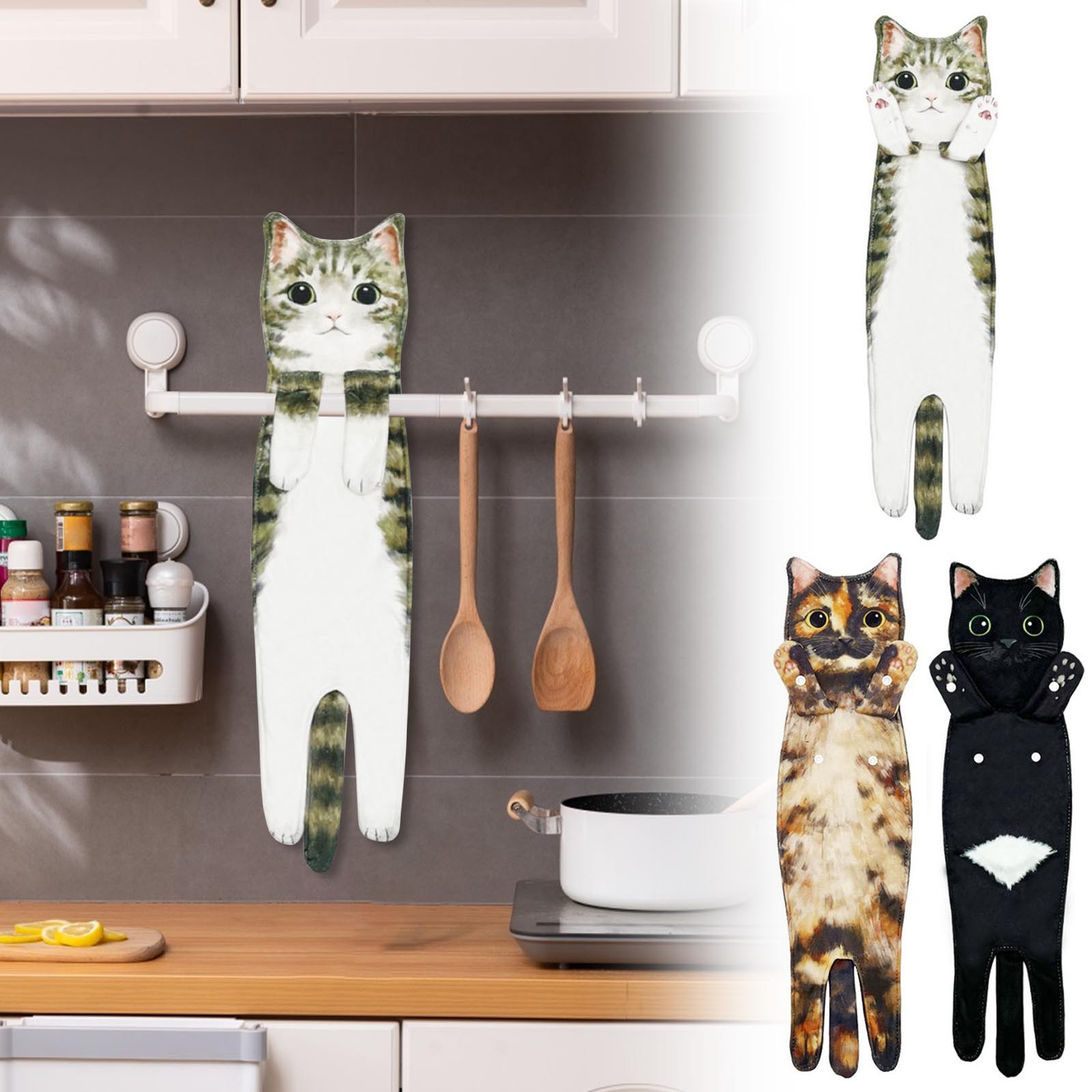 Cat Kitchen Hand Towel with Hanging Loop - Decorative 25x6 Inch ...