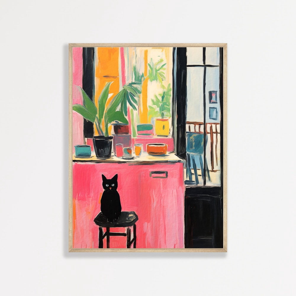 Cat Kitchen Painting Henri Matisse Style Wall Art Boho Eclectic Home ...