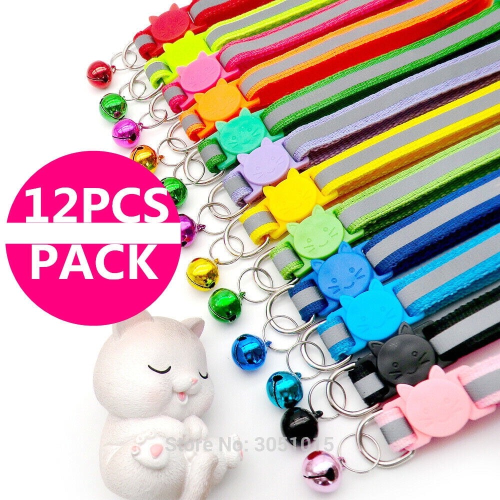 Cat Kitten Collar Set x12 Reflective Collars With Quick Release Buckle ...