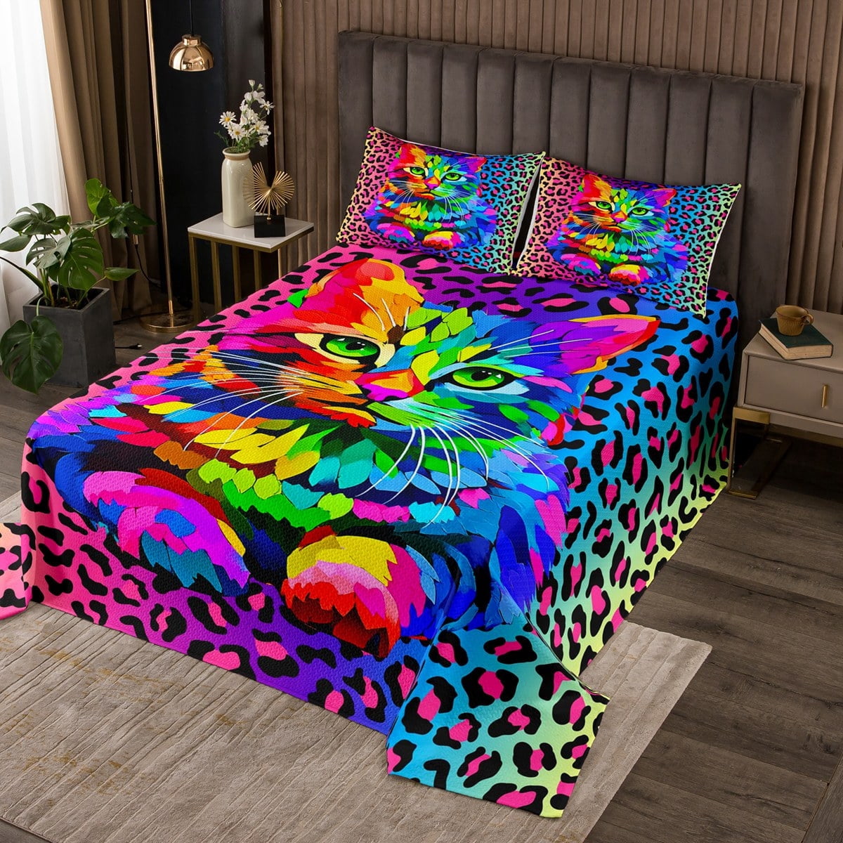 Cat Kitten Coverlet Twin Size Rainbow Leopard Print Bedding Twin Size ...