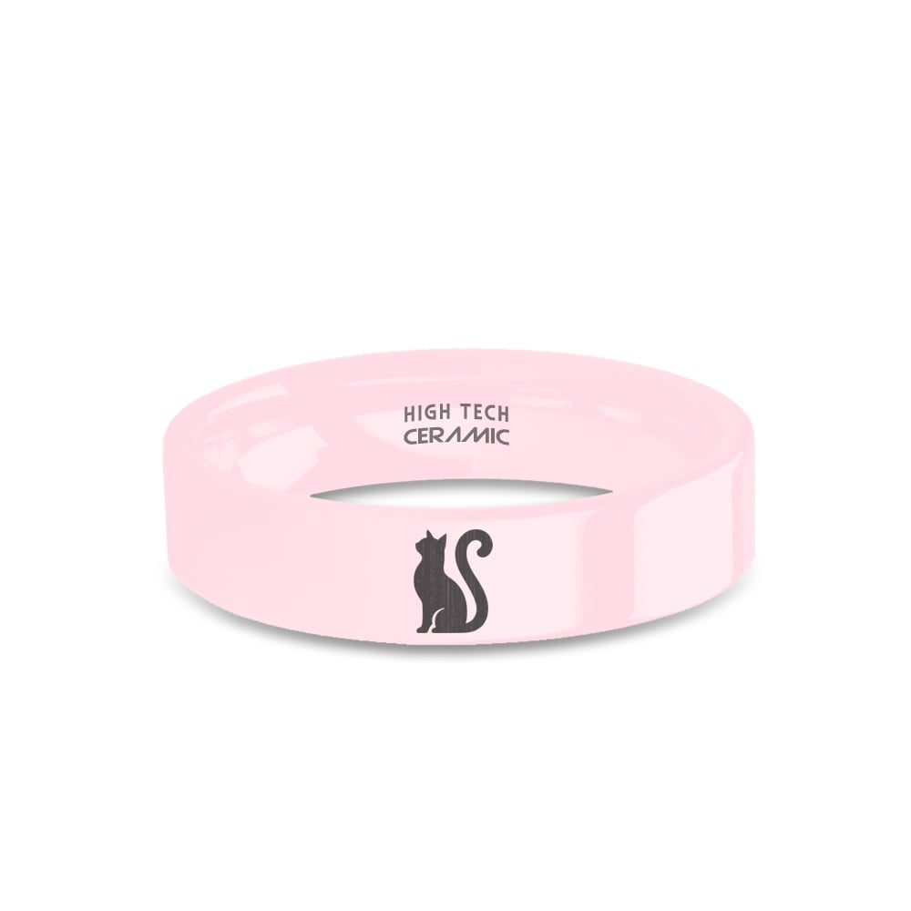 Cat Kitten Feline Laser Engraved Pink Ceramic Wedding Ring, 6mm, Size ...
