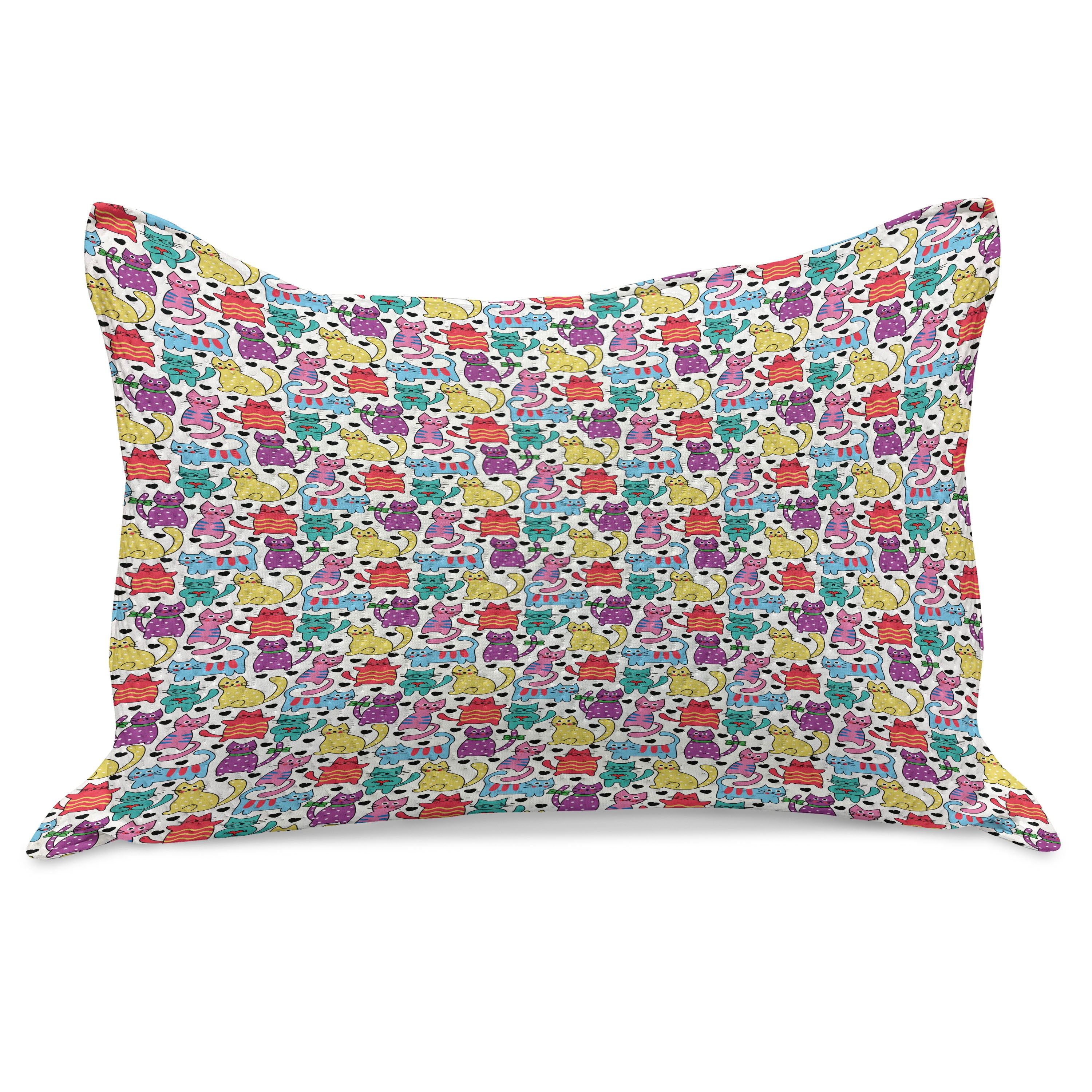 Cat Knitted Quilt Pillowcover, Cartoon Style Lively Colored Friendly ...