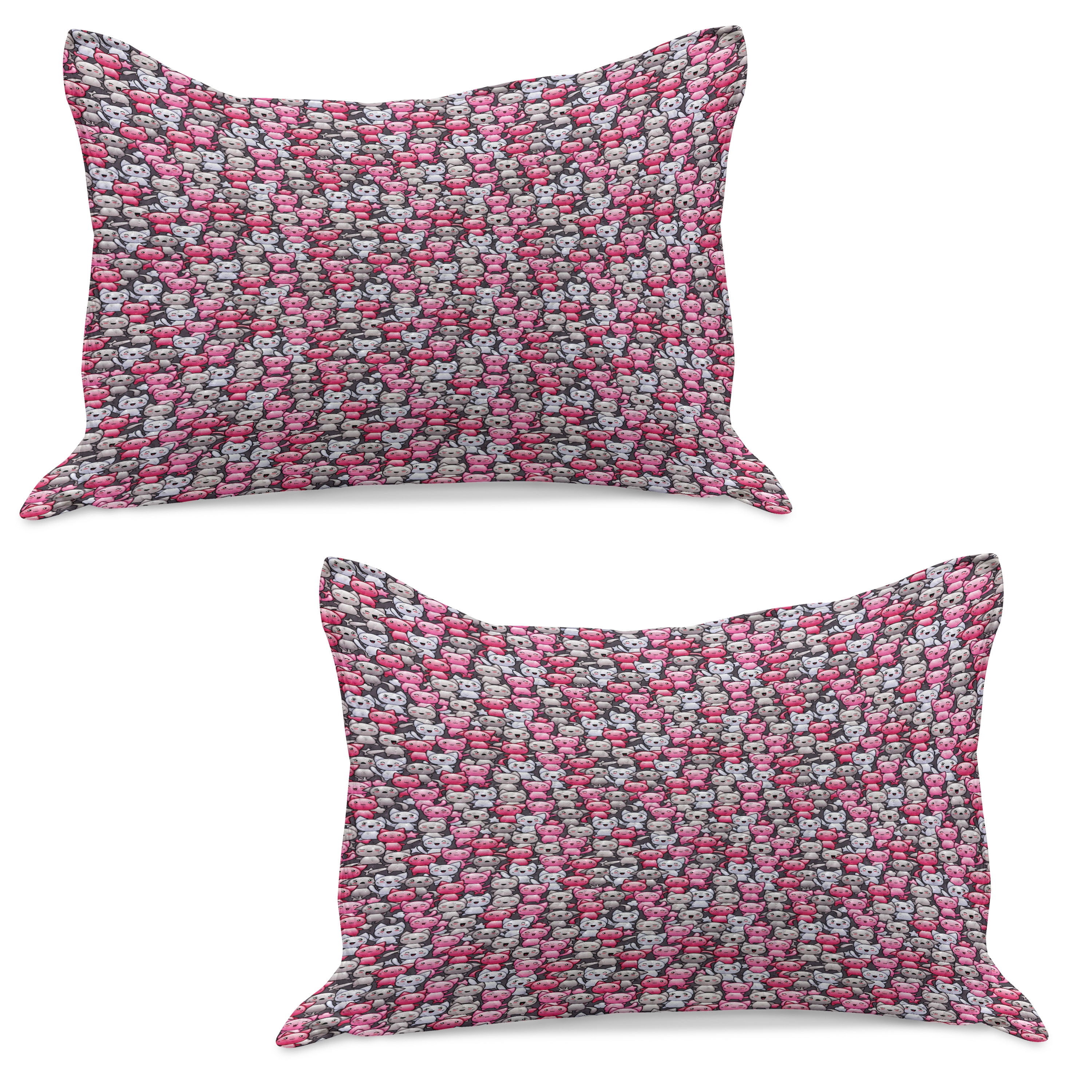 Cat Knitted Quilt Pillowcover Set of 2, Kawaii Doodle Cats Pattern ...