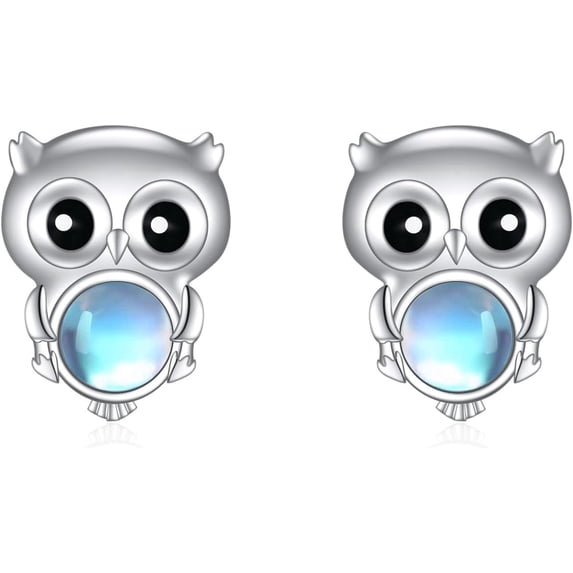 Cat/Koala/Owl/Cow/Bat/Pig Stud Earrings 925 Sterling Silver Moonstone ...