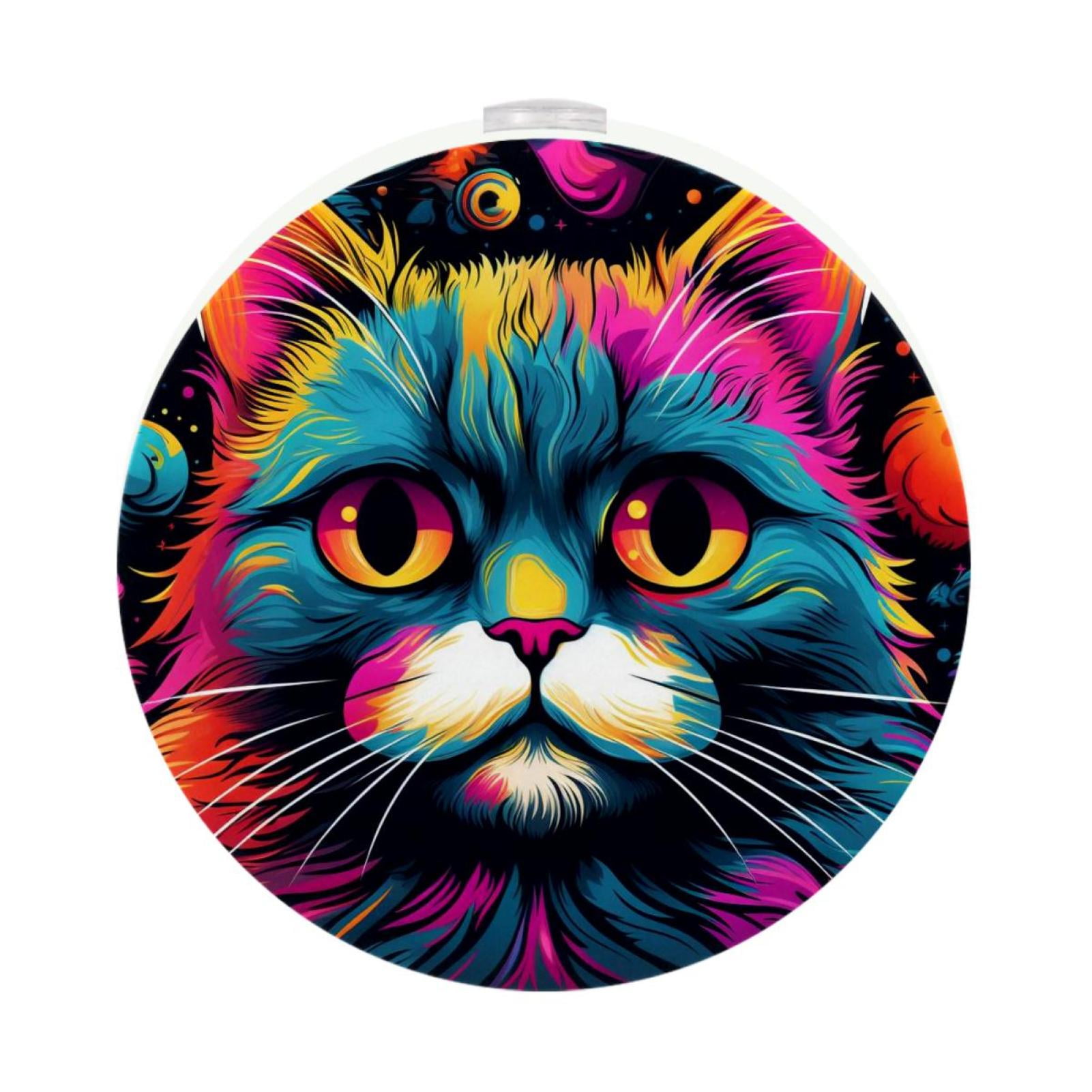 Cat LED Round Night Light- Set of 2, Portable Rechargeable Mini Circle ...