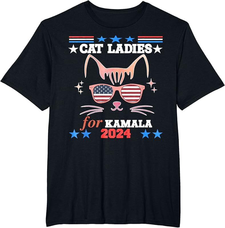 Cat Ladies for Kamala Funny Cat 2024 President Kamala-Harris T-Shirt ...