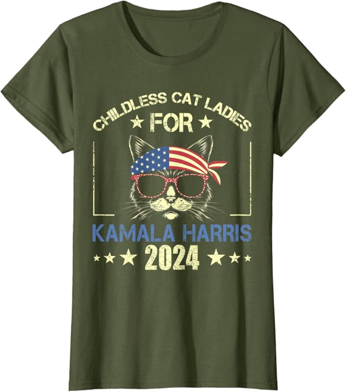 Cat Ladies for Kamala Funny Cat 2024 President Kamala-Harris T-Shirt ...