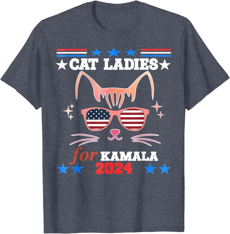 Cat Ladies for Kamala Funny Cat 2024 President Kamala-Harris T-Shirt ...