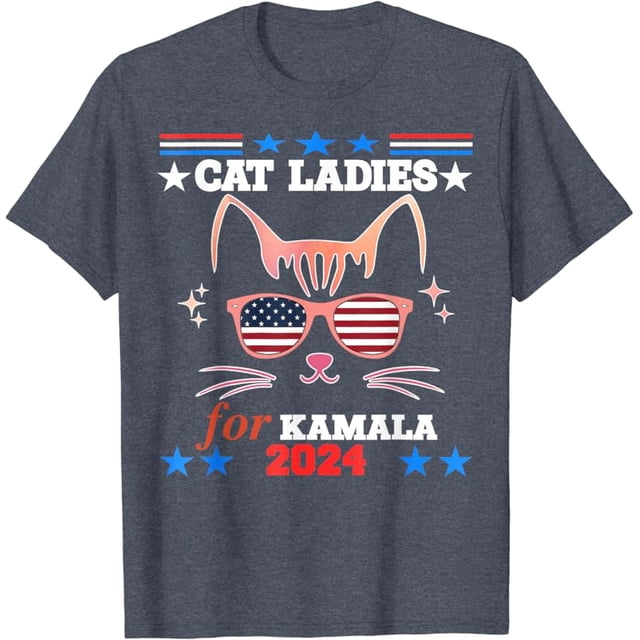Cat Ladies for Kamala Funny Cat 2024 President Kamala-Harris T-Shirt ...
